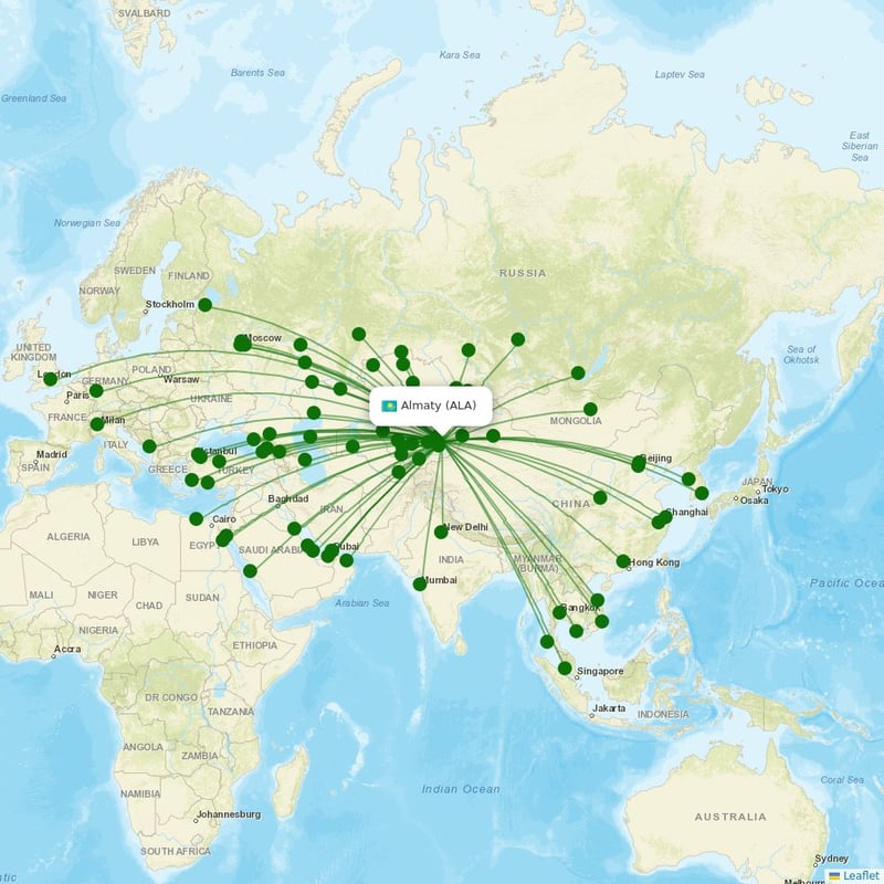 Almaty destinations | 72 routes (2025) | Airport Information