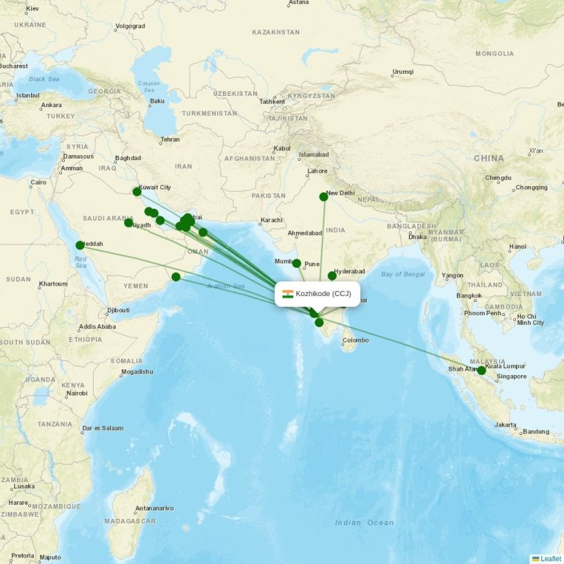 Kozhikode destinations | 20 routes (2025) | Airport Information