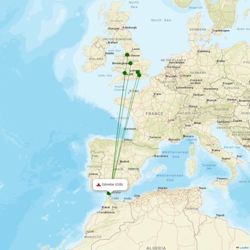 Gibraltar destinations | 5 routes (2026) | Airport Information