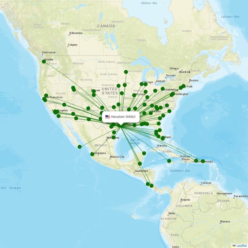 Houston destinations | 78 routes (2025) | Airport Information