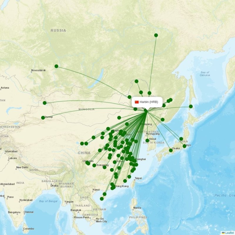 Harbin destinations | 92 routes (2025) | Airport Information