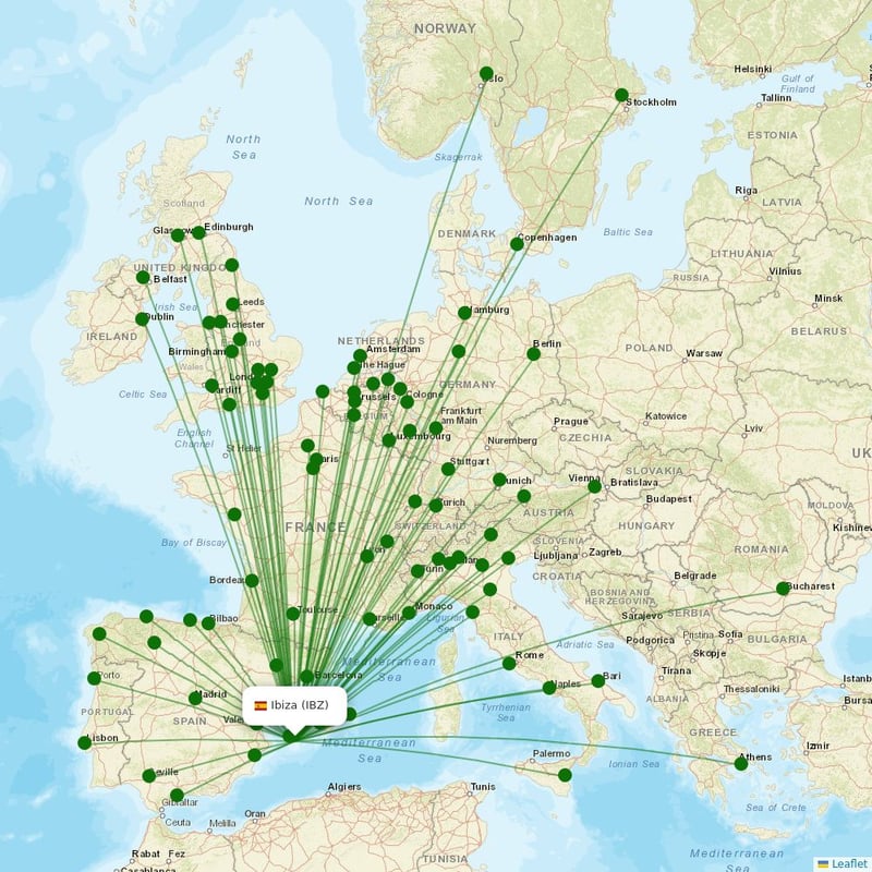 Ibiza destinations | 78 routes (2025) | Airport Information