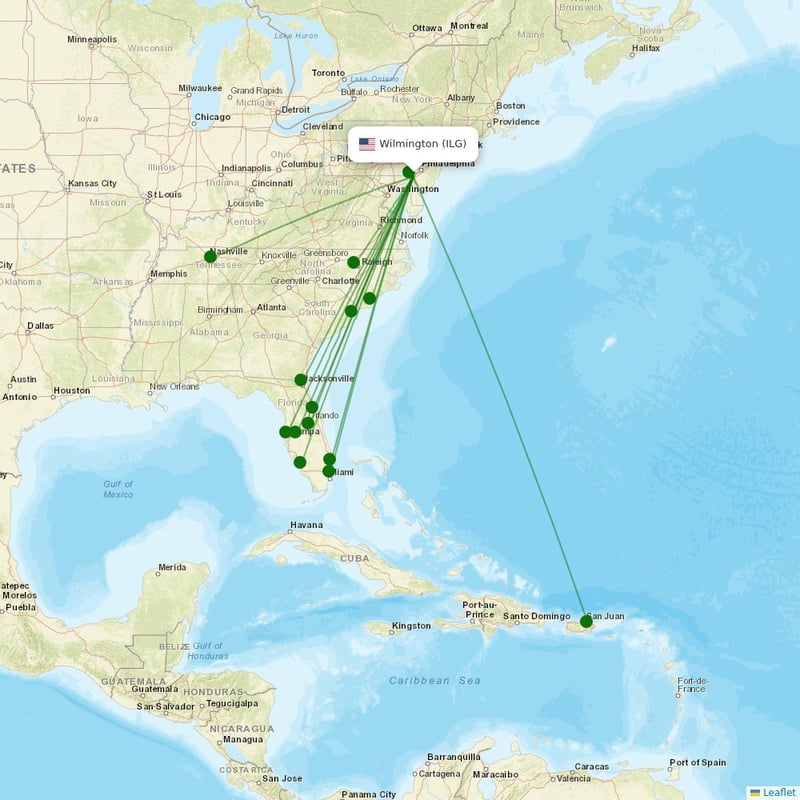 Wilmington destinations | 13 routes (2025) | Airport Information