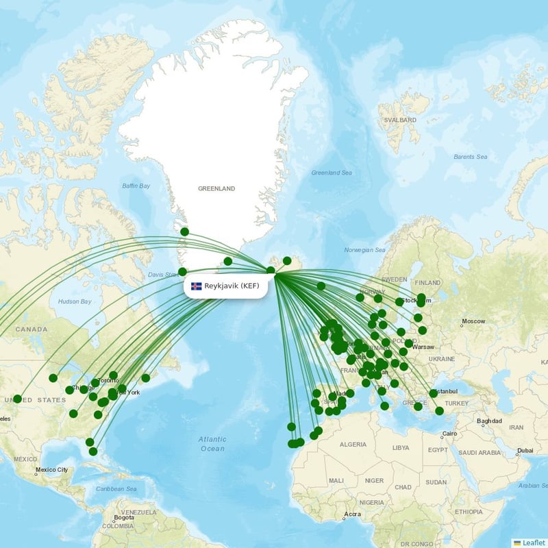 Reykjavik destinations | 86 routes (2025) | Airport Information