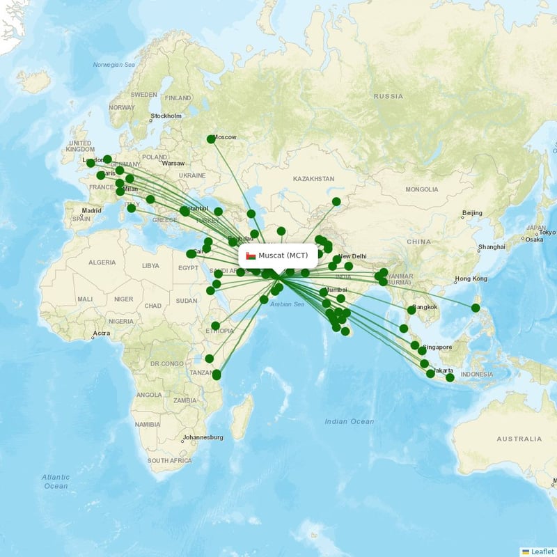Muscat destinations | 75 routes (2025) | Airport Information
