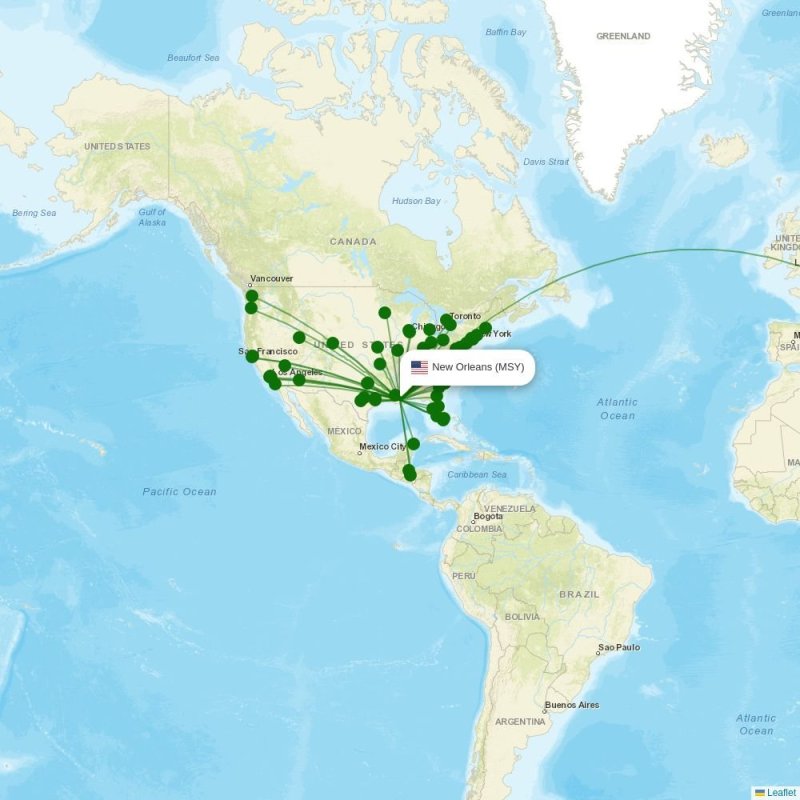 New Orleans destinations | 58 routes (2025) | Airport Information