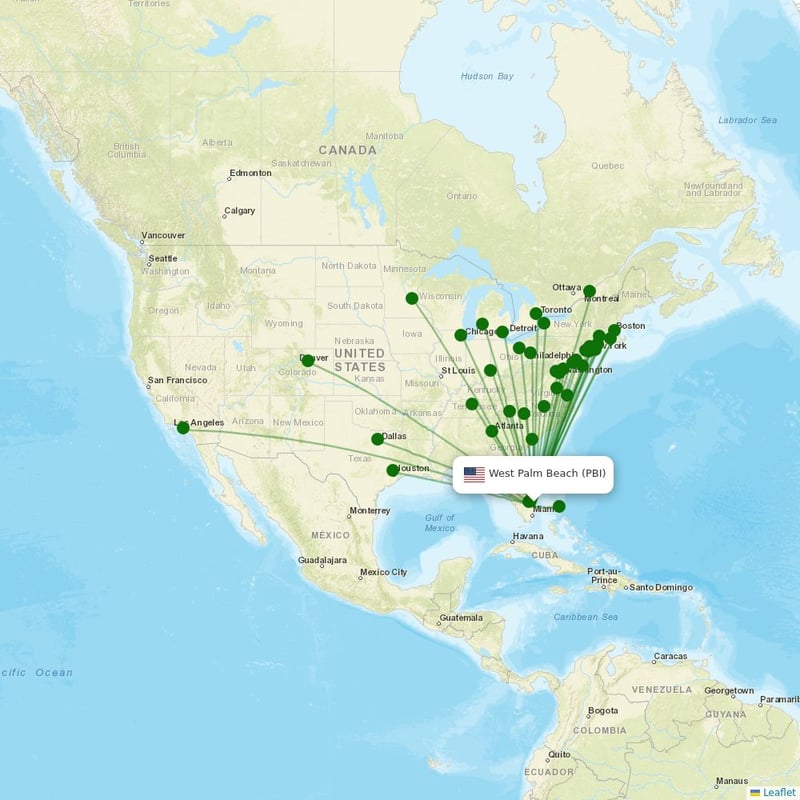 West Palm Beach destinations | 45 routes (2025) | Airport Information