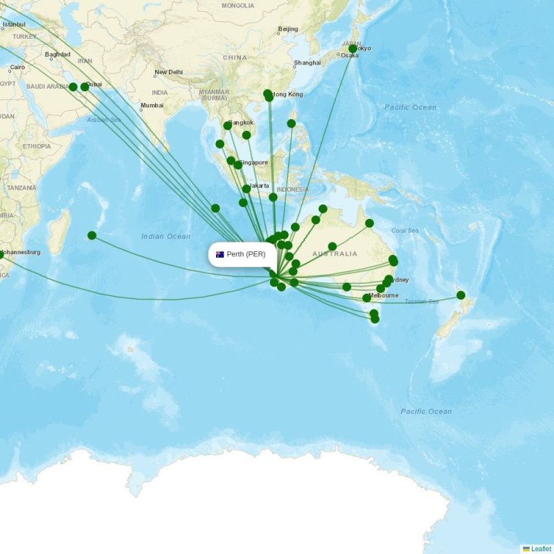 Perth destinations | 49 routes (2026) | Airport Information