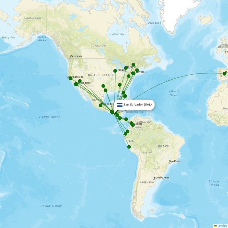 San Salvador destinations | 32 routes (2025) | Airport Information