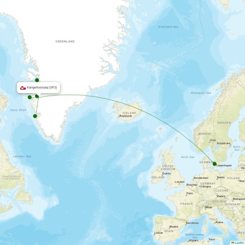 Kangerlussuaq destinations | 5 routes (2026) | Airport Information