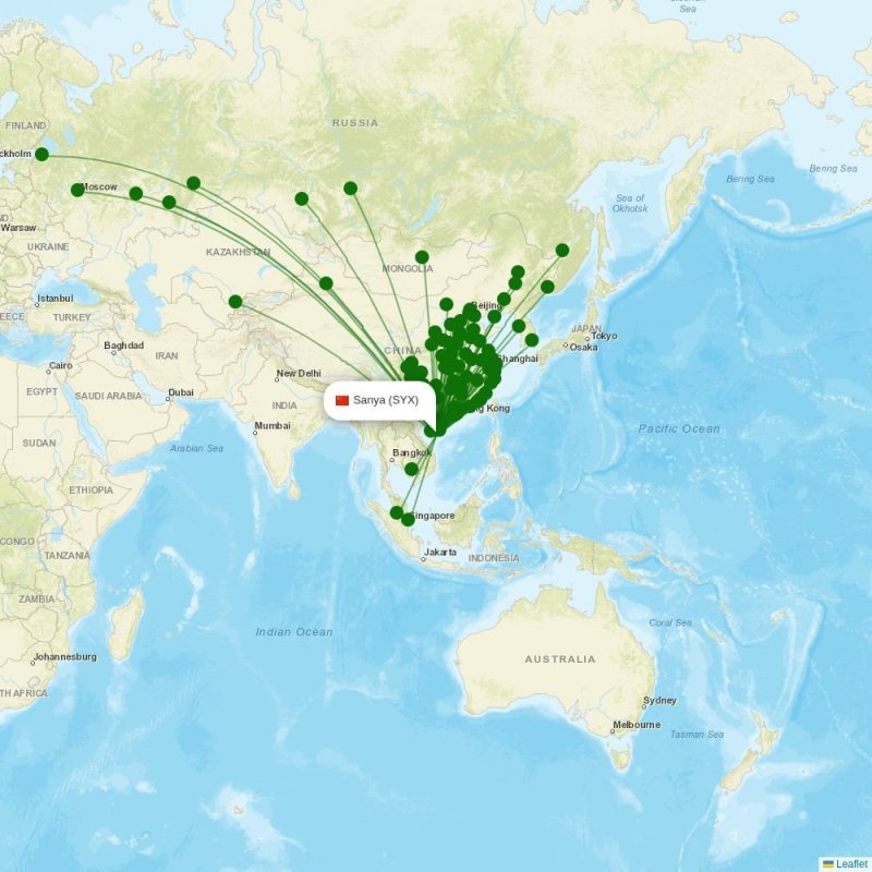 Sanya destinations | 95 routes (2026) | Airport Information