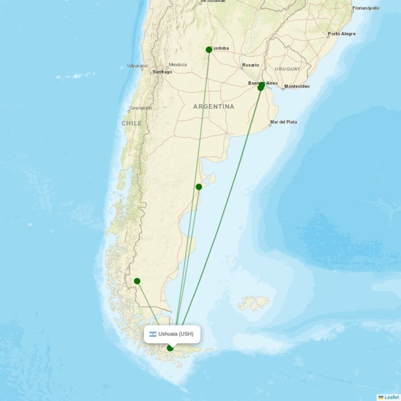 Ushuaia destinations | 7 routes (2025) | Airport Information