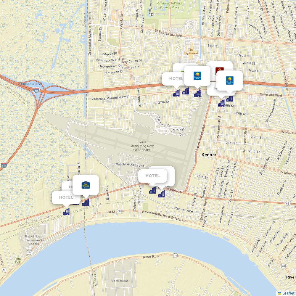 Louis Armstrong New Orleans International (MSY) airport hotels ...
